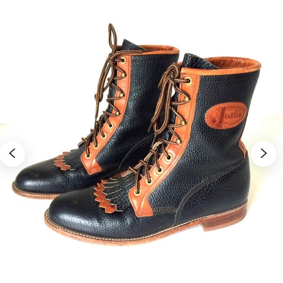 Justin Boots | Shoes | Vintage Justin Black And Brown Ropers Western ...